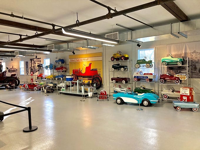 Childhood dreams parked in perfect rows. This collection of vintage pedal cars might make you wonder if they shrunk the real thing or grew the toys.