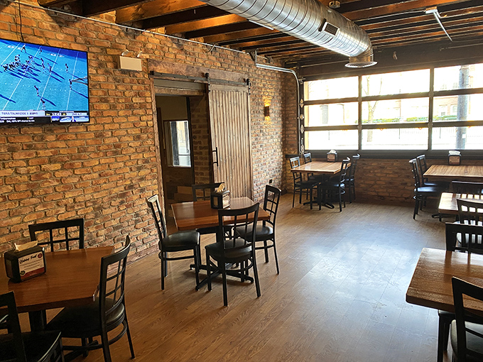 Exposed brick walls and industrial chic define the space where smoke dreams come true. Minimalist done right.