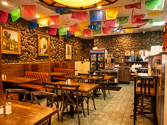 Step inside and you're transported straight to Mexico &ndash; stone walls, colorful papel picado banners, and wooden tables that have hosted countless happy diners.
