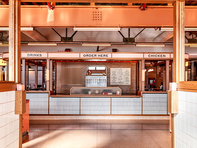 Clean lines, warm wood, and efficient design&mdash;this isn't your grandpa's greasy spoon. Butterbird's ordering counter promises organization where chaos often reigns in chicken joints.