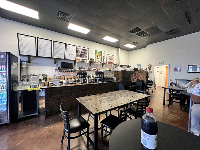 Inside, rustic wooden tables and a black ceiling create that perfect "I've found something special" atmosphere that makes regulars out of first-timers.