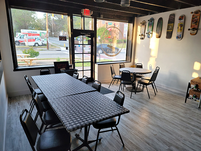 Simplicity reigns in this no-frills dining room where skateboards line the walls. Here, every table becomes a stage for the real star&mdash;that transcendent chicken.