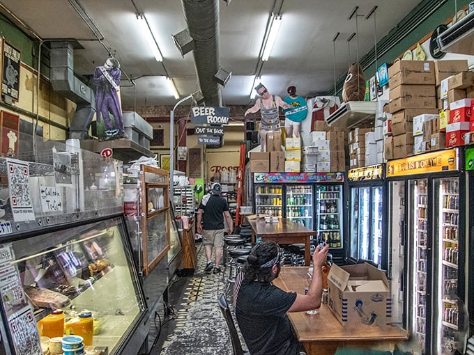 Welcome to the "Beer Room," where organized chaos meets culinary magic. Like the Library of Congress, but with more pastrami and fewer overdue fees.