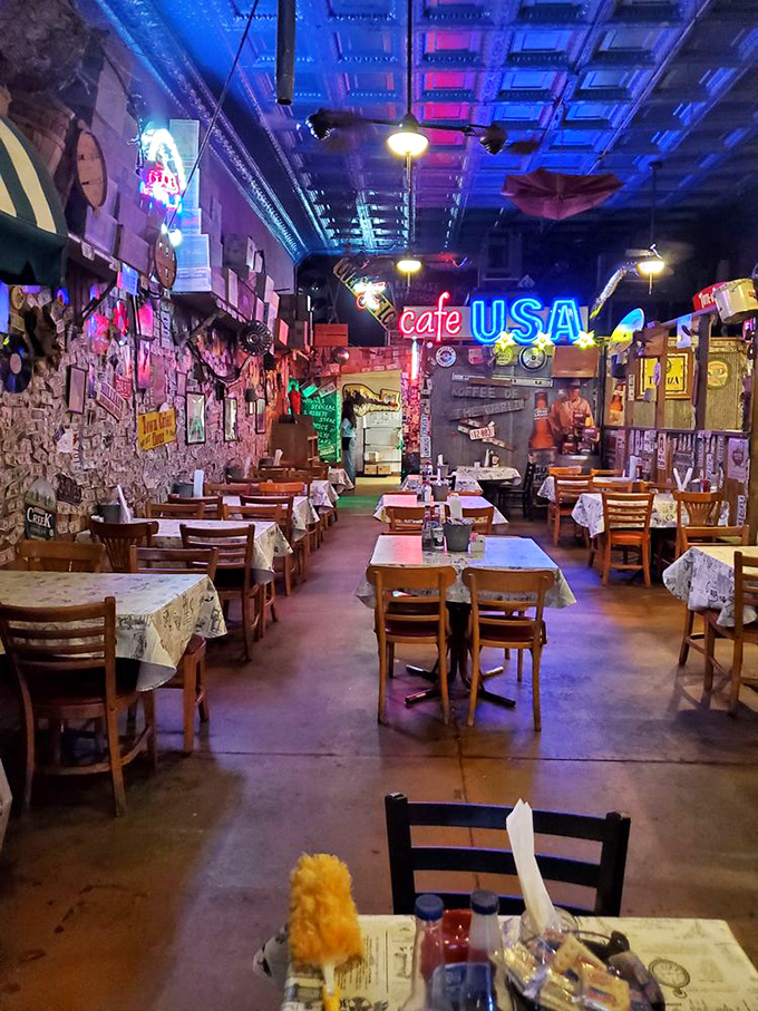 Step inside and immediately realize this isn't your average steakhouse. The walls tell stories with every dollar bill, license plate, and vintage sign.
