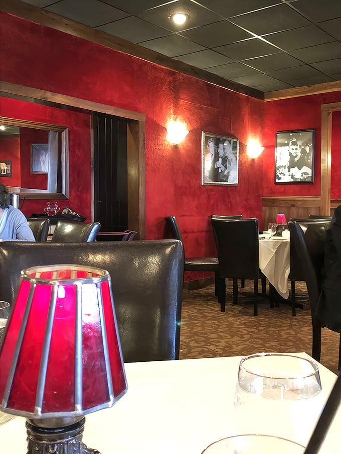 Those rich crimson walls aren't just decorative&mdash;they're setting the stage for the main event. Red walls, red meat, perfect evening.