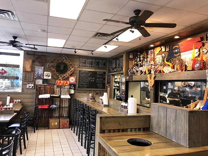 Where barbecue meets science &ndash; trophies line the walls while the counter seating puts you front row for the smoky magic show.