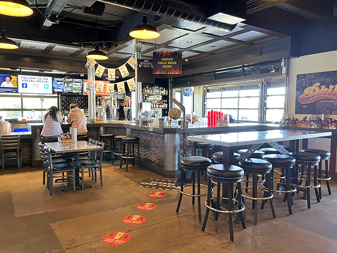 Where BBQ dreams come true. The bar area combines industrial chic with down-home comfort&mdash;perfect for contemplating your next meat-venture.