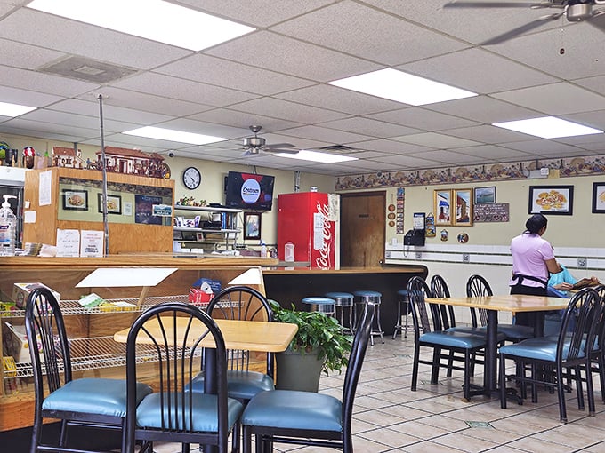 No-frills dining room where magic happens. The blue chairs have witnessed more food epiphanies than a thousand cooking shows.