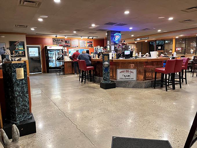 Inside, the no-frills interior lets the food do the talking&mdash;concrete floors, simple furnishings, and an ordering counter where barbecue dreams come true.