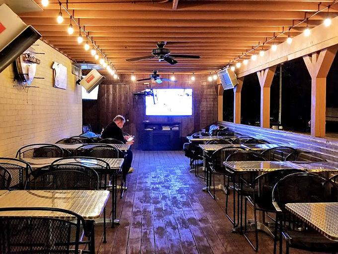 The covered patio offers string-lit ambiance where you can enjoy your steak under the stars without worrying about Ohio's unpredictable weather patterns.