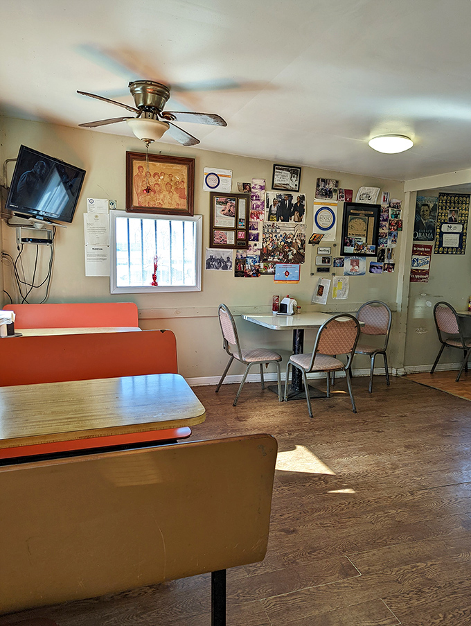 Wall-to-wall memories and accolades create a living scrapbook inside Rhoda's, where every photo tells a story of satisfied customers and food pilgrims.