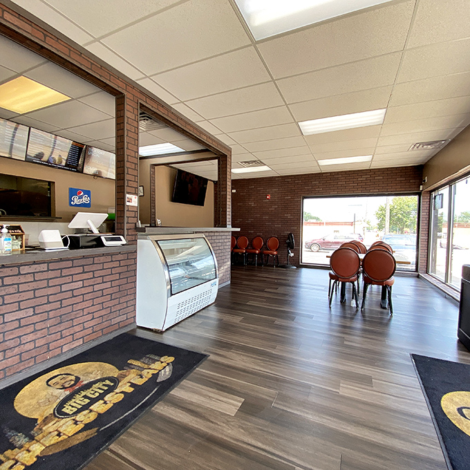 No-frills brick interior with simple seating says it all: this place puts its energy into the food, not fancy décor. The sandwich architects are hard at work behind that counter.