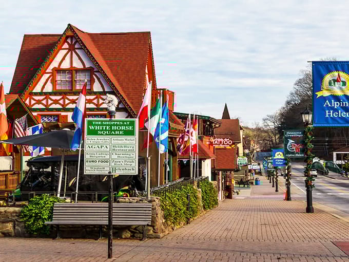 Helen's main street showcases the town's commitment to Bavarian architecture. Every building tells a story of old-world craftsmanship transported to Appalachia.
