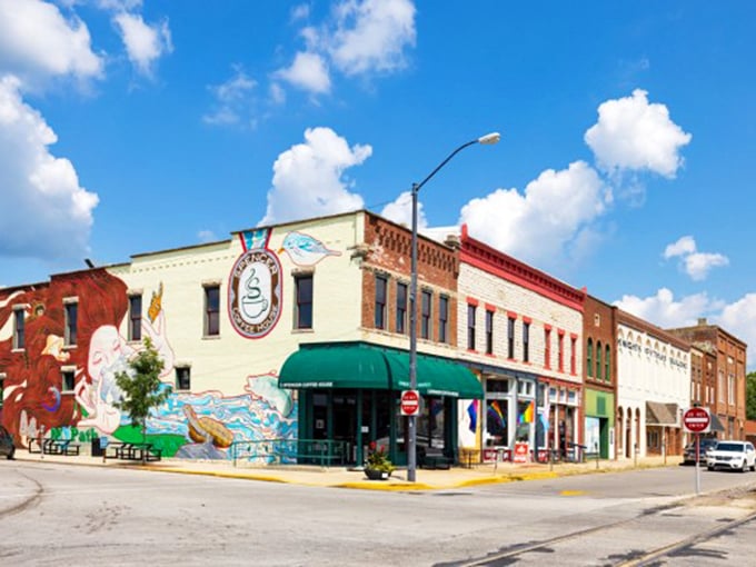 The colorful mural adorning Main Street adds a splash of artistic flair to Spencer's historic downtown, proving small towns can have big personality.