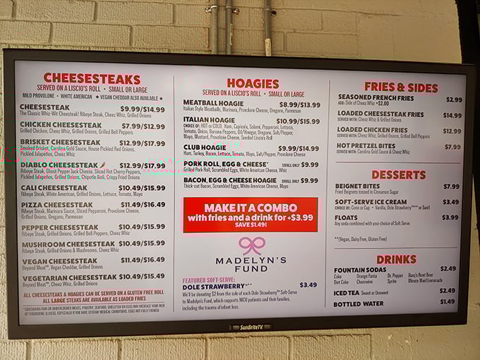 A menu board that reads like a love letter to Philadelphia, with enough variety to make even the most decisive eater second-guess their order.