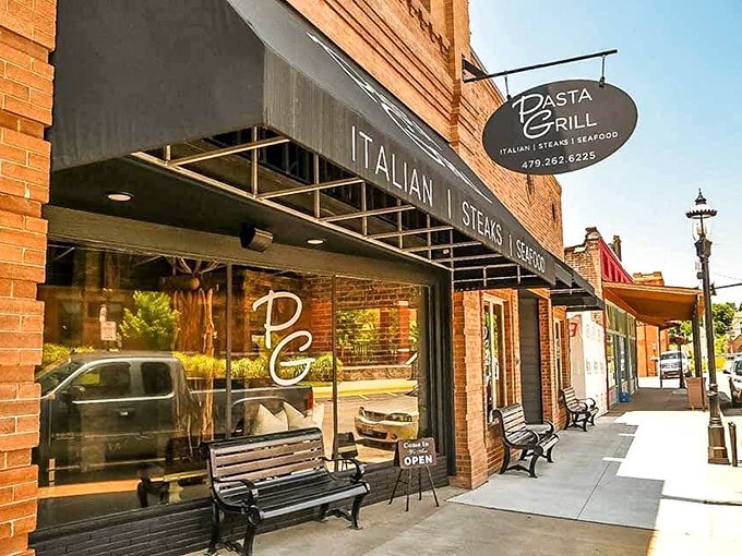 Pasta Grill beckons with promises of Italian comfort in a historic brick setting. Those sidewalk benches aren't just for show&mdash;they're for post-pasta contemplation.