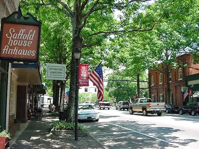 Stroll down these tree-lined streets where American flags flutter in the breeze and antique shops beckon with treasures waiting to be discovered.