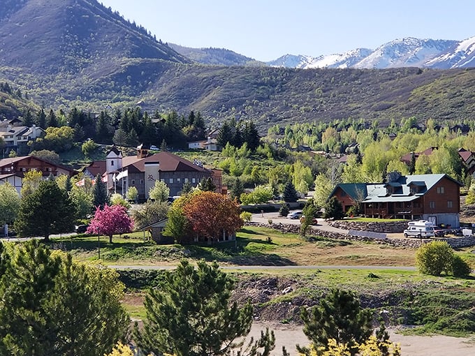 Swiss-inspired architecture nestled against emerald hillsides—Midway doesn't just nod to its European heritage, it gives it a full-on bear hug.