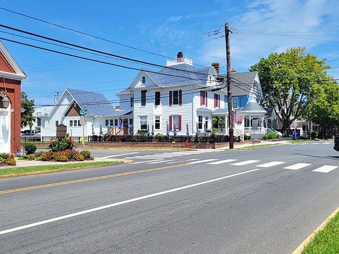 Classic colonial architecture stands proudly along Lewes' tree-lined streets, where historic homes with wraparound porches whisper stories from centuries past.