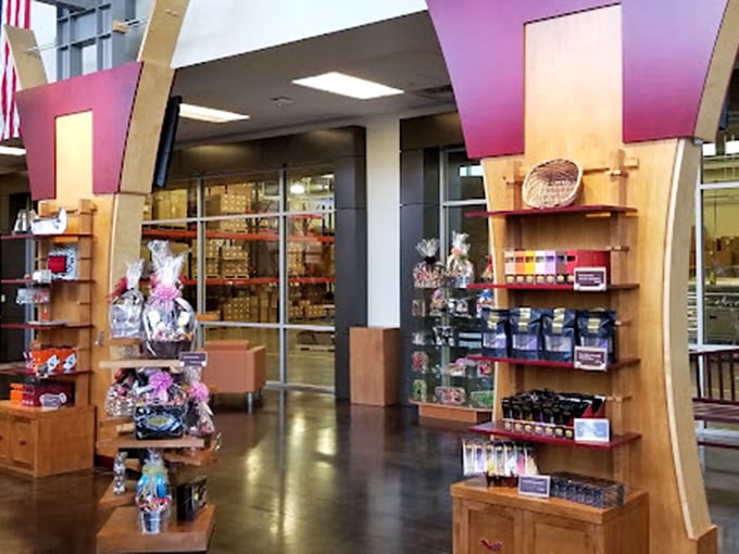 Architectural candy columns guide visitors into a wonderland where diets go to die happy deaths.