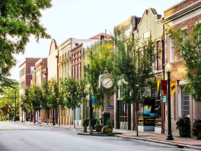 Middle Street's historic storefronts stand like well-preserved time travelers, with that clock keeping watch over three centuries of comings and goings.
