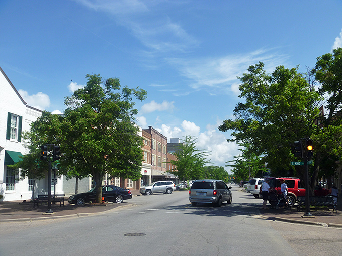 Broad Street stretches toward the horizon like a living history book, each building a chapter in Edenton's three-century story.