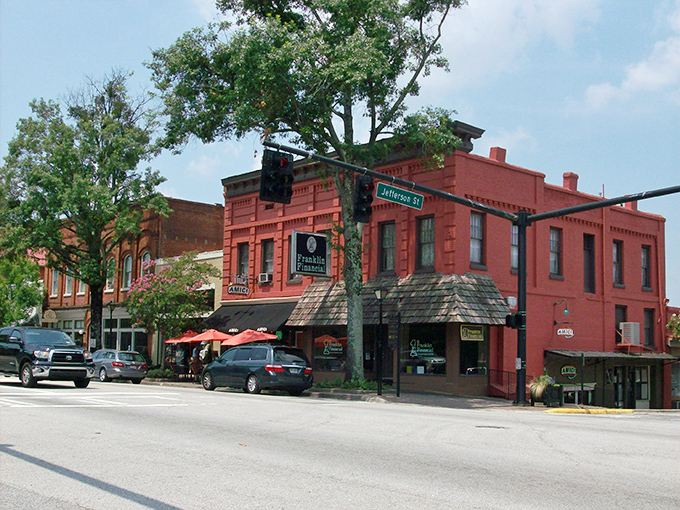 The cornerstone of Madison's charm: historic buildings that survived Sherman's march, now housing local businesses where sweet tea flows freely.