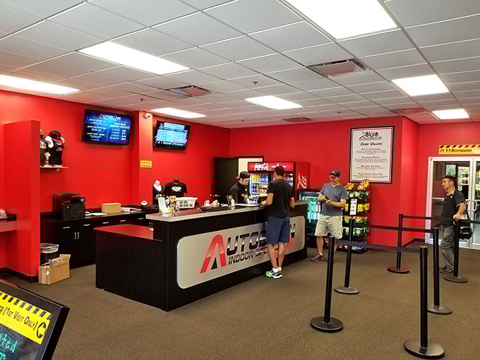 The gateway to velocity. This reception area is where normal folks transform into racing legends&mdash;at least in their own minds.