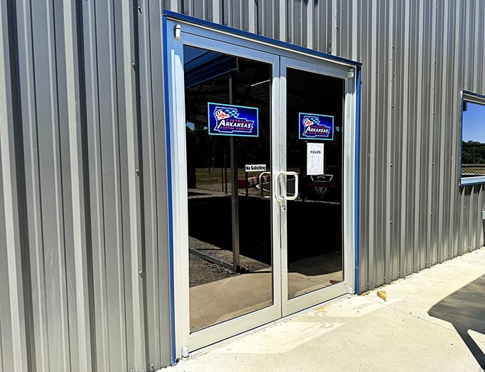 The unassuming entrance belies the adrenaline factory within. Like finding a portal to Monaco in the middle of Arkansas.