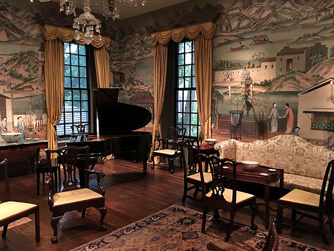 Where wallpaper tells stories and furniture whispers history. This Chinese Parlor room feels like stepping into an elegant time machine where Mozart might start playing any minute.