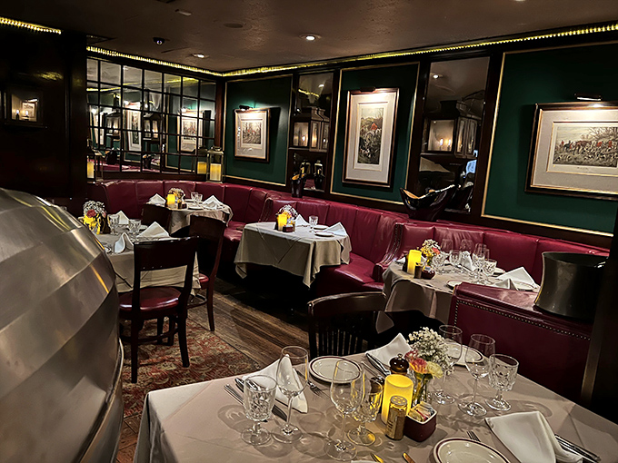 Step inside and time travels backward&mdash;dark wood, plush red booths, and equestrian prints create the kind of old-school charm that never goes out of style.