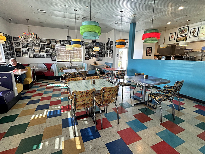 Step inside and the time machine activates&mdash;checkerboard floors, vinyl booths, and burger-shaped light fixtures conspire to transport you straight to 1957.