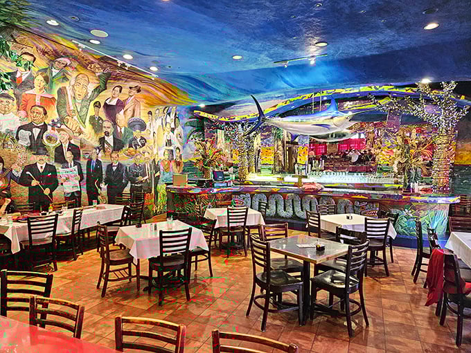 Step inside and you're greeted by a ceiling-to-floor explosion of color, murals, and twinkling lights&mdash;dining room or art gallery? At Mi Tierra, it's gloriously both.