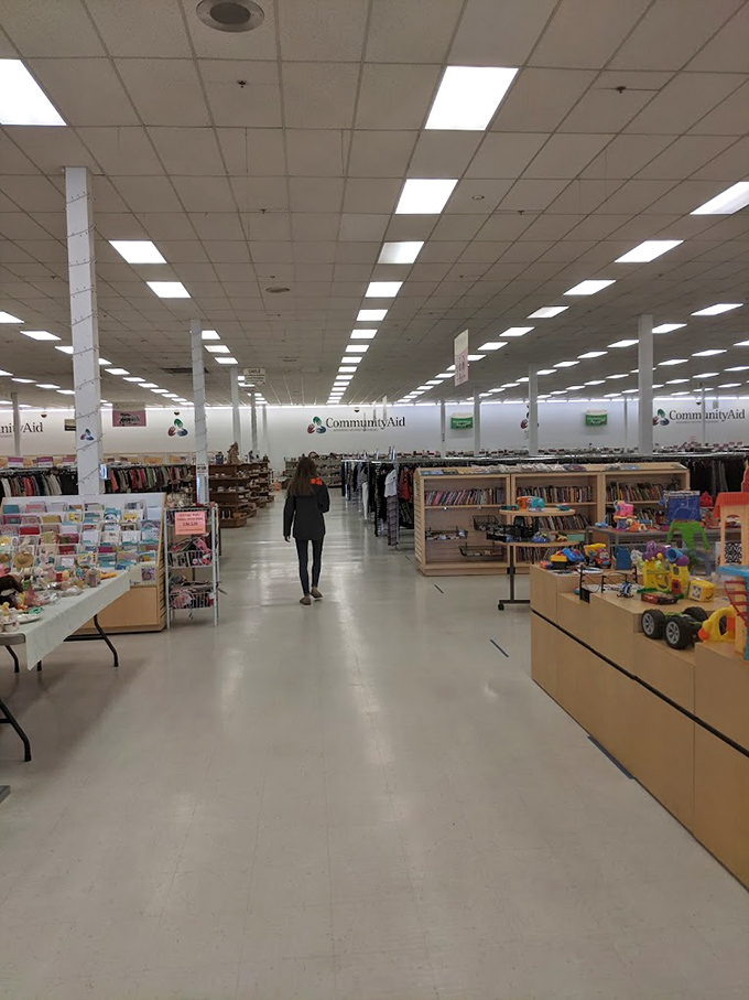 Aisles that stretch to infinity, where one shopper's discarded sweater becomes another's cozy winter triumph. Treasure hunting begins here.