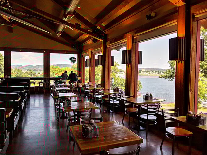 The dining room view rivals the food for attention &ndash; panoramic windows frame the Susquehanna River like nature's own dinner theater.