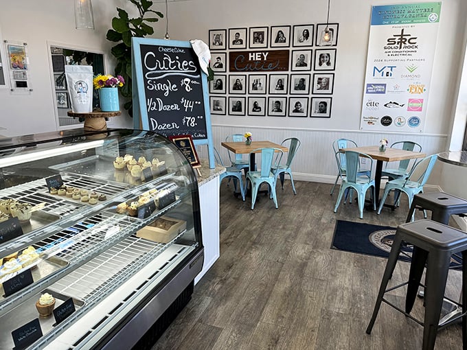 Step inside to a world where turquoise chairs and gleaming display cases promise that calories consumed in such charming surroundings surely don't count.