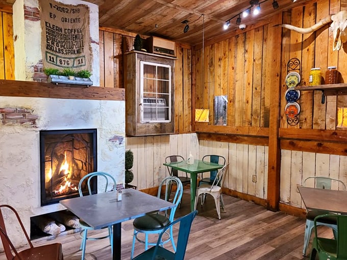 Rustic wooden walls and a crackling fireplace create the perfect backdrop for comfort food indulgence. It's like dining in a cozy mountain cabin, minus the bears.