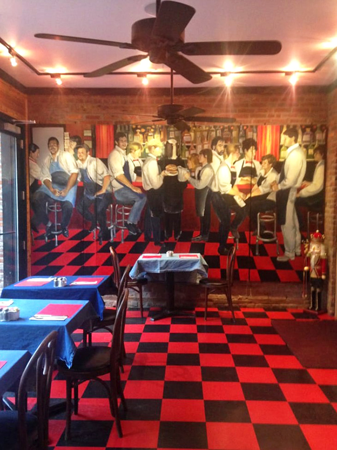 Wooden walls and checkered floors create the perfect backdrop for serious eating. This isn't Instagram decor&mdash;it's authenticity you can feel. 