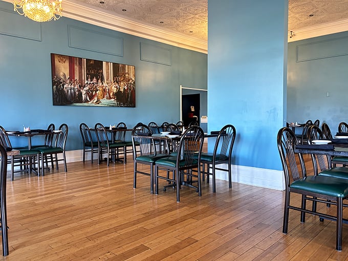 Blue walls and gleaming wood floors create the perfect backdrop for culinary adventures. Like dining in a sophisticated friend's home, if that friend were an amazing chef.