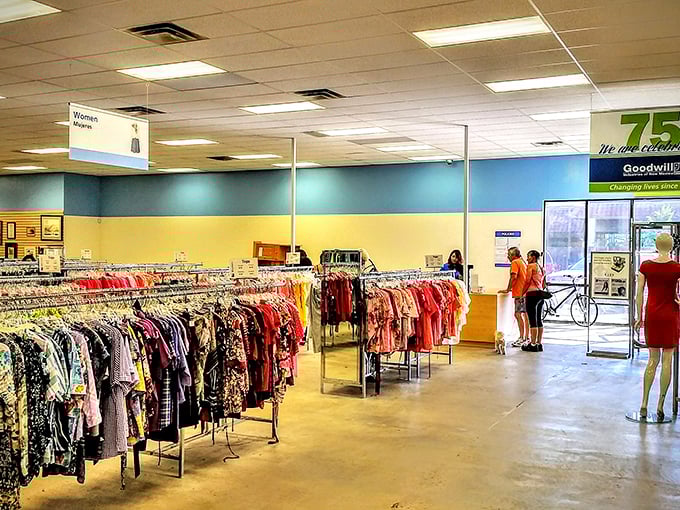 Color-coded racks organize the chaos of possibility, where yesterday's fashion becomes tomorrow's statement piece.