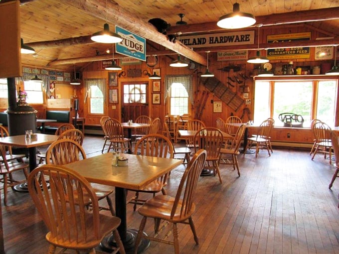 Step inside and you're transported to breakfast heaven's waiting room. Windsor chairs, wooden beams, and vintage signs create the perfect backdrop for morning indulgence.