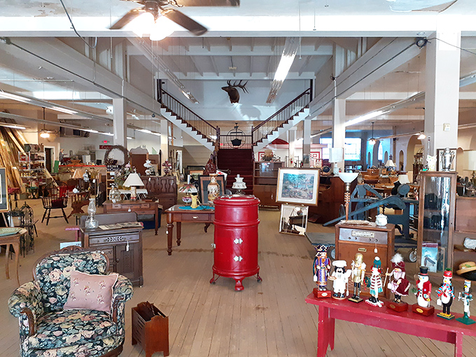 Step inside and the hunt begins! Soaring ceilings, grand staircases, and a wonderland of vintage treasures spread before you like a museum where everything's for sale.