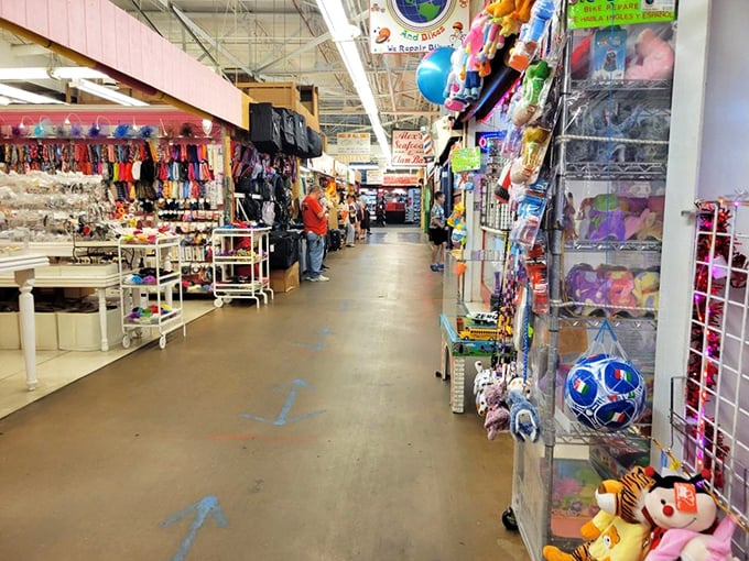 Corridors of possibility stretch before you, where every aisle promises discovery. The market's labyrinthine layout practically begs you to get wonderfully lost.