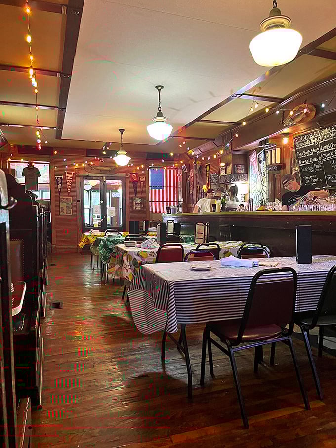 String lights and mismatched tablecloths create the perfect backdrop for culinary magic; this isn't interior design&mdash;it's character development you can dine in.