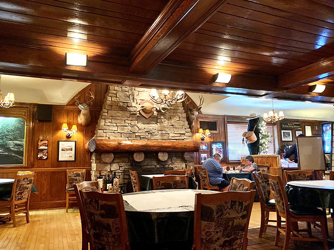Step inside and suddenly you're in a mountain retreat where Paul Bunyan might order the porterhouse. Those antlers aren't just decor&mdash;they're witnesses.
