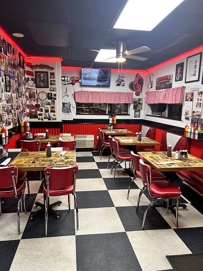 Step inside and time travel begins&mdash;classic checkered floors, red vinyl booths, and walls that tell stories better than most history books.