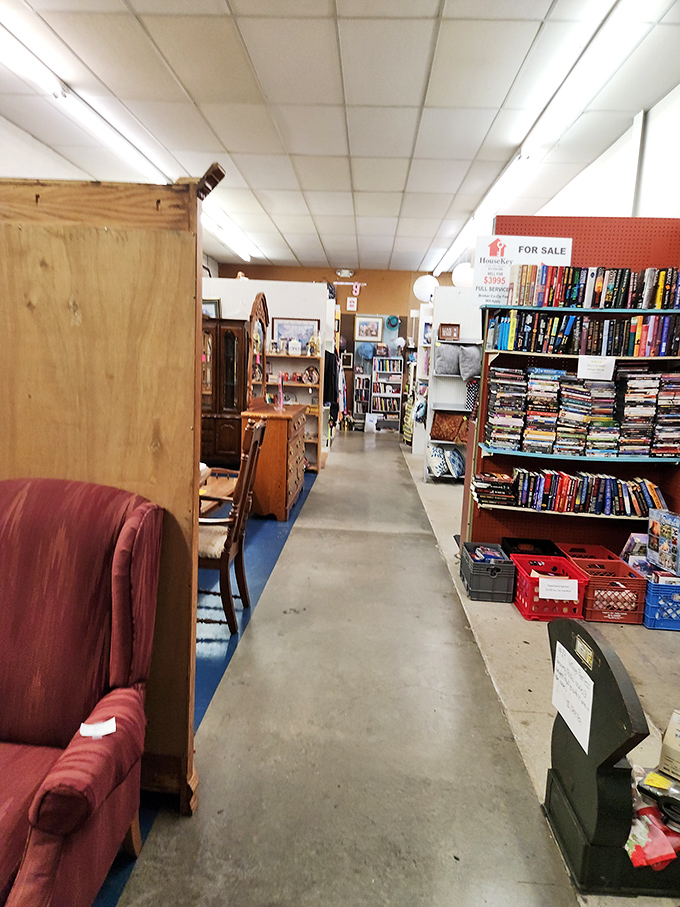 Books to the right, furniture to the left &ndash; this aisle promises hours of exploration for the discerning browser.