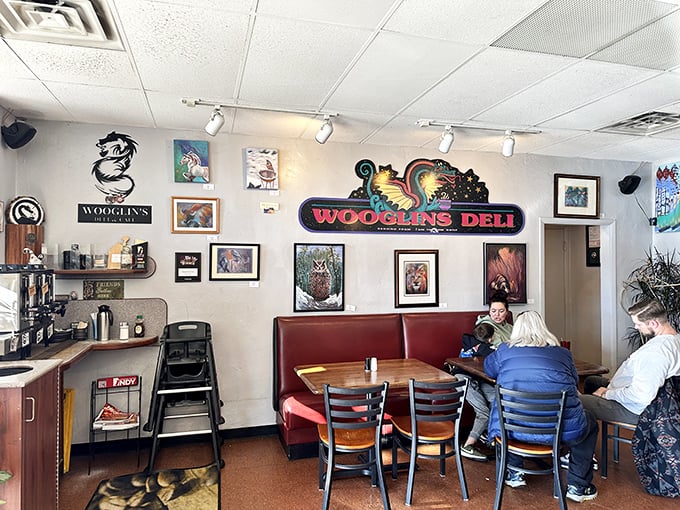 Inside, red booths and local art create that perfect "third place" vibe. Not too fancy, not too casual&mdash;just right for lingering over coffee or catching up with friends.