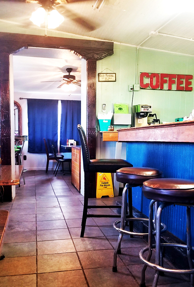 The vintage "COFFEE" sign isn't just decoration&mdash;it's a promise that your morning cup will be as authentic as everything else here.