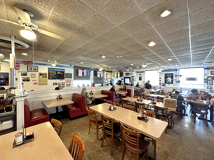 Classic red vinyl booths and no-nonsense tables create the perfect stage for culinary nostalgia. This isn't d&eacute;cor &ndash; it's a time machine.
